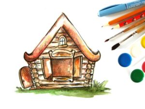 How to draw a hut with pencils and paints - easy master class for kids