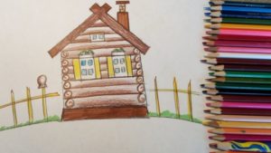 How to draw a hut with pencils and paints - easy master class for kids